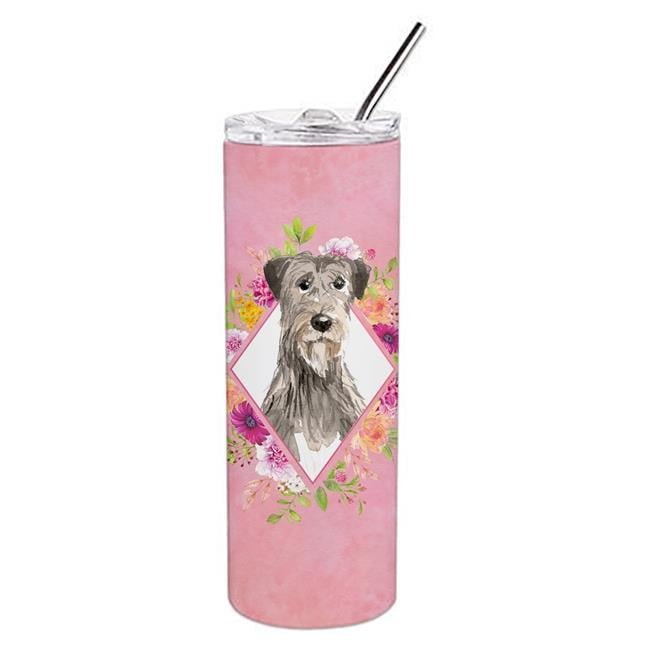 20 oz Irish Wolfhound Pink Flowers Double Walled Stainless Steel Skinny ...