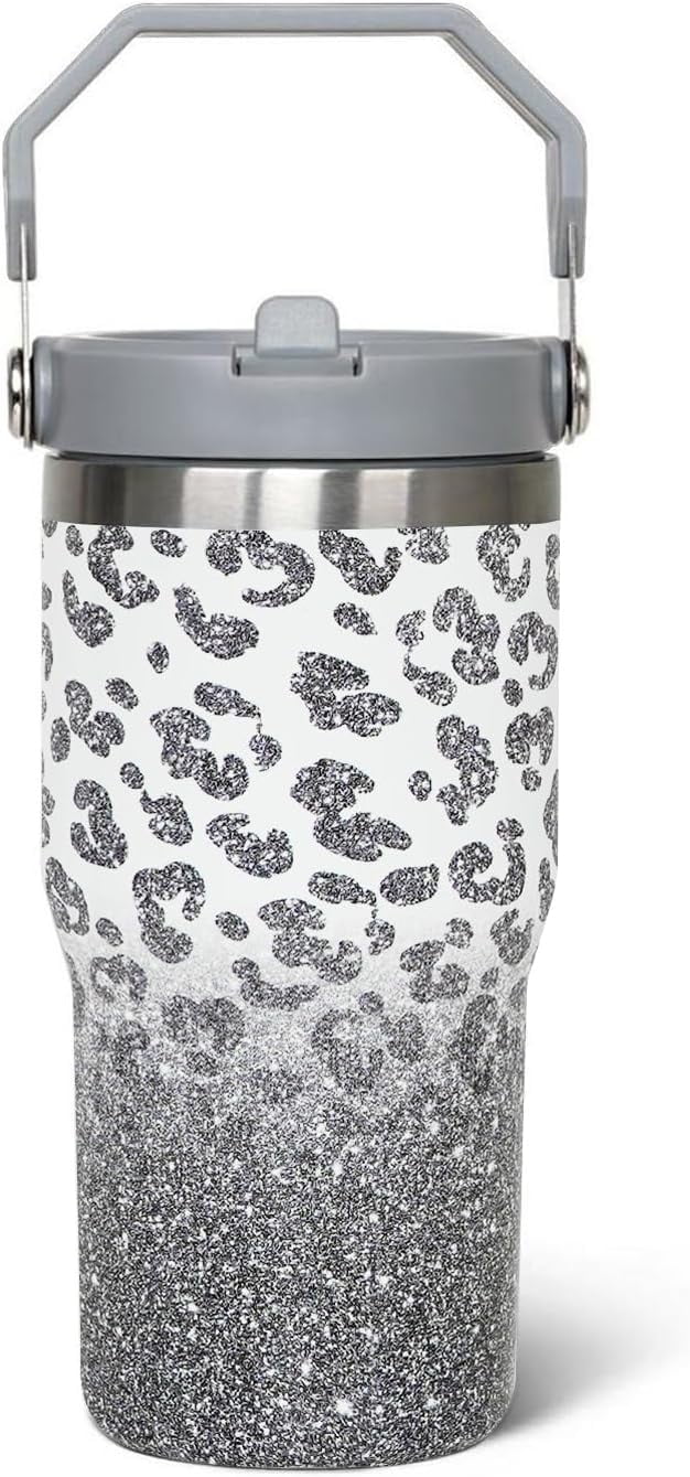 20 oz Leopard Print Tumbler with Handle Vacuum Reusable Insulated ...