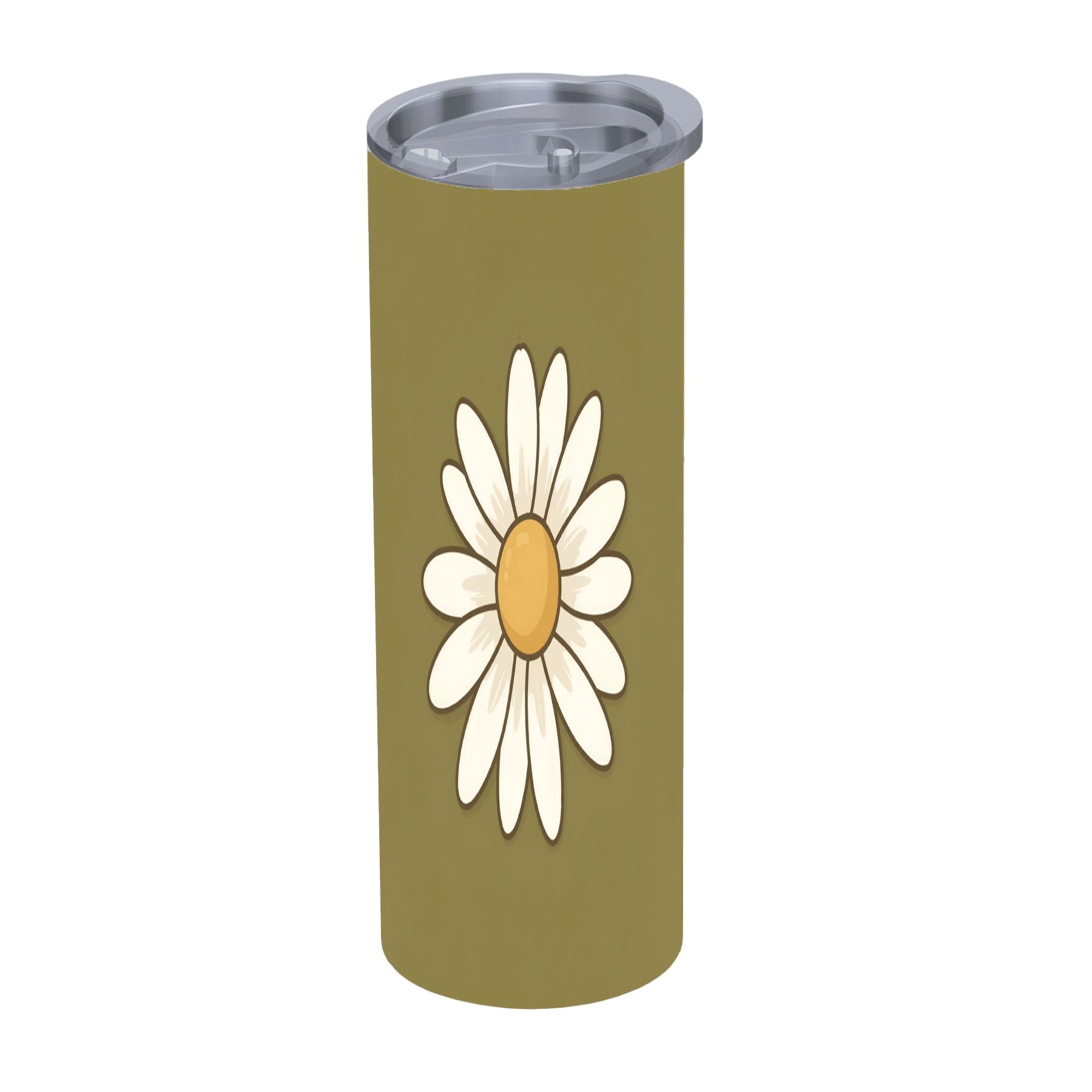 20 oz Olive Green Stainless Steel Insulated Tumbler with White Daisy ...