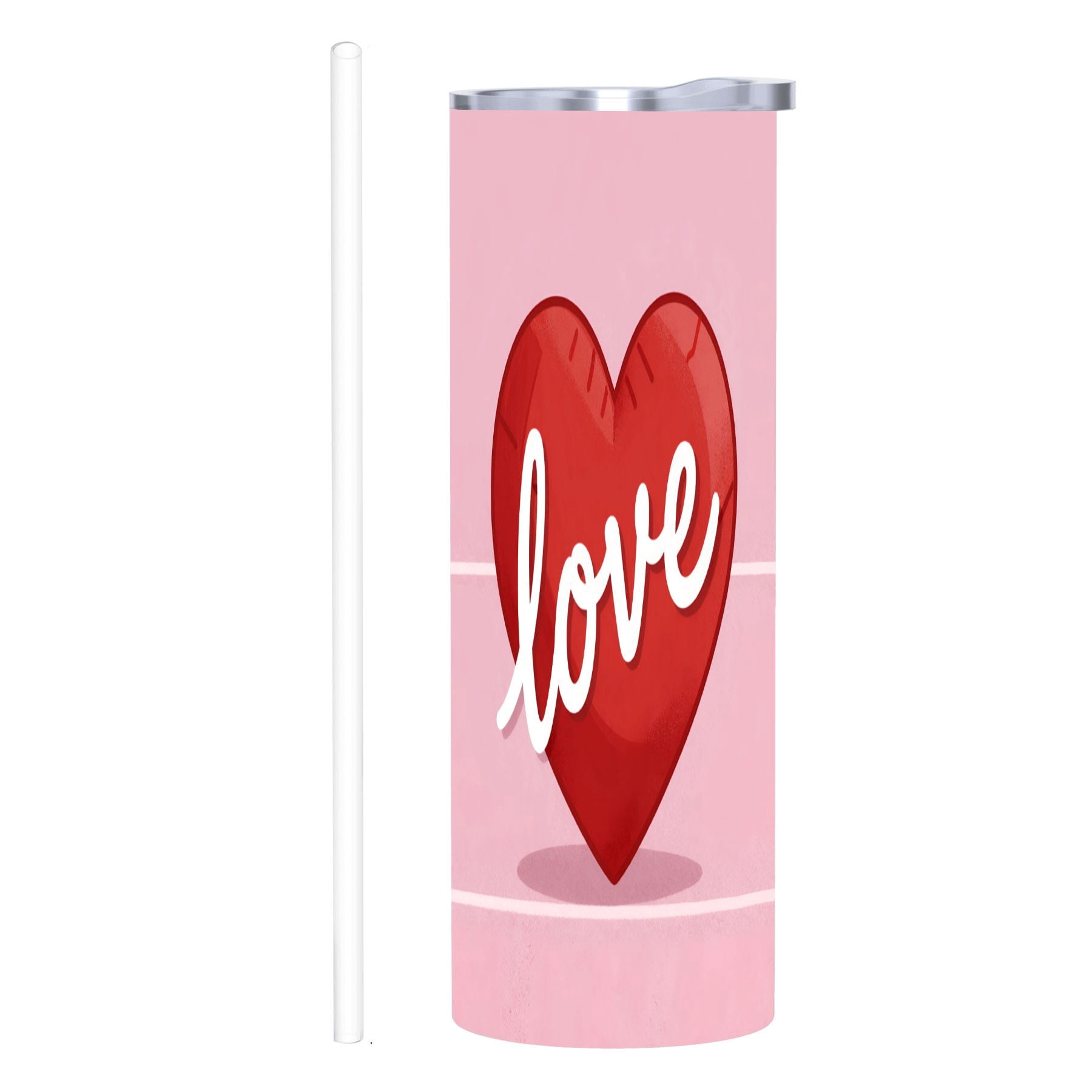 20 oz Pink Stainless Steel Insulated Tumbler with Silver Lid Red Heart ...