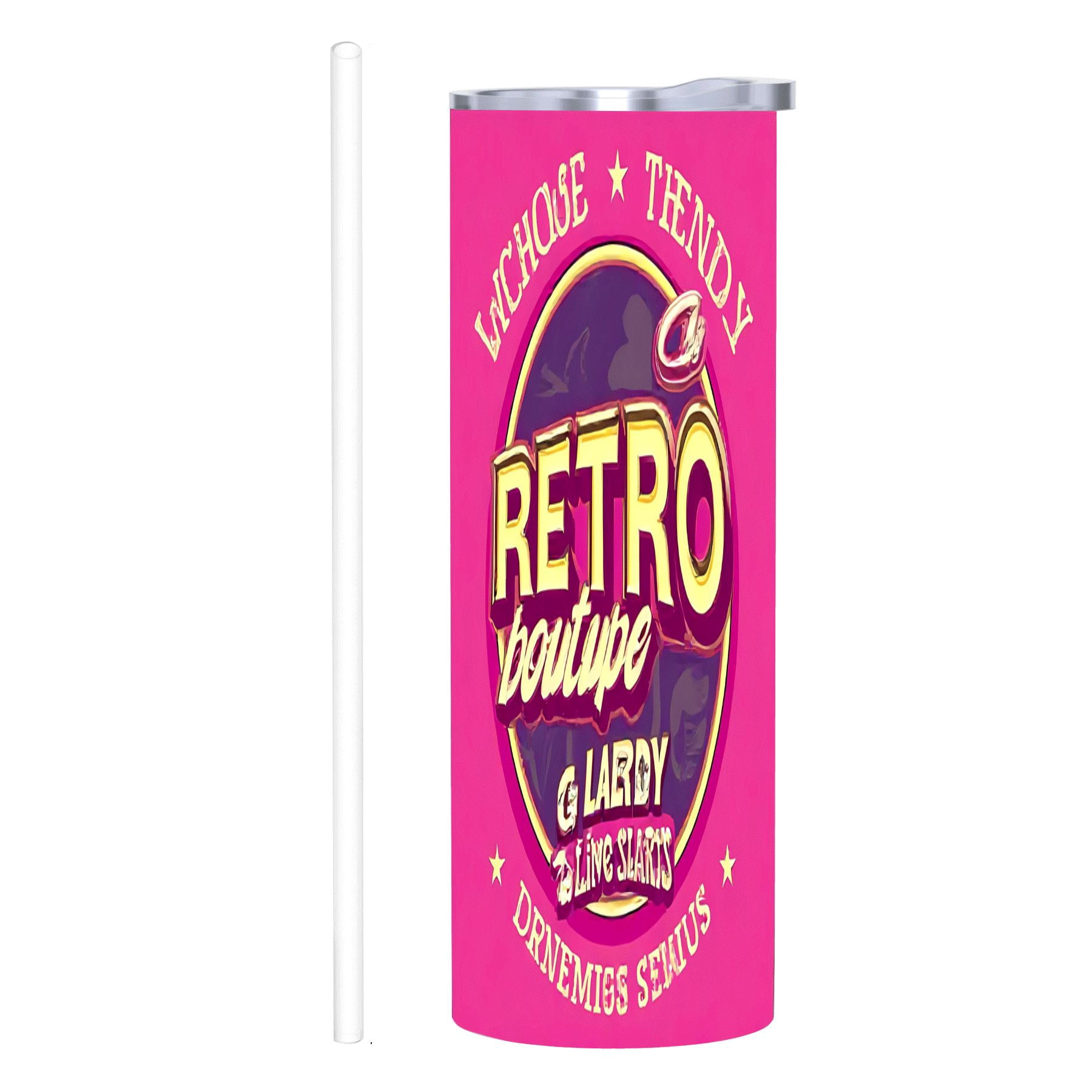 20 oz Retro Stainless Steel Insulated Tumbler - Pink with Bold Text ...