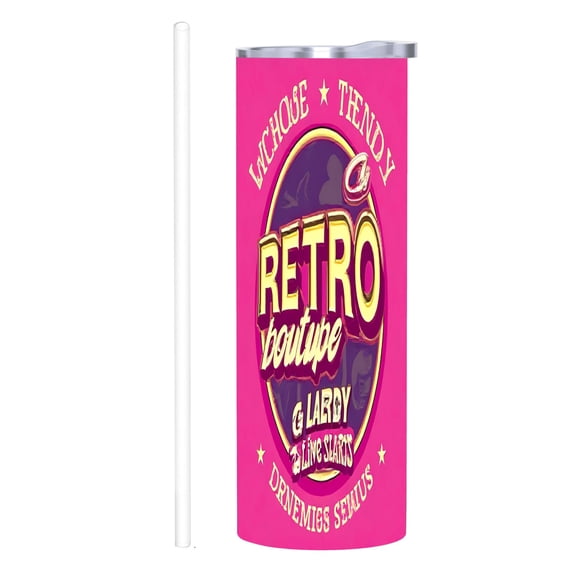 20 oz Retro Stainless Steel Insulated Tumbler - Pink with Bold Text ...