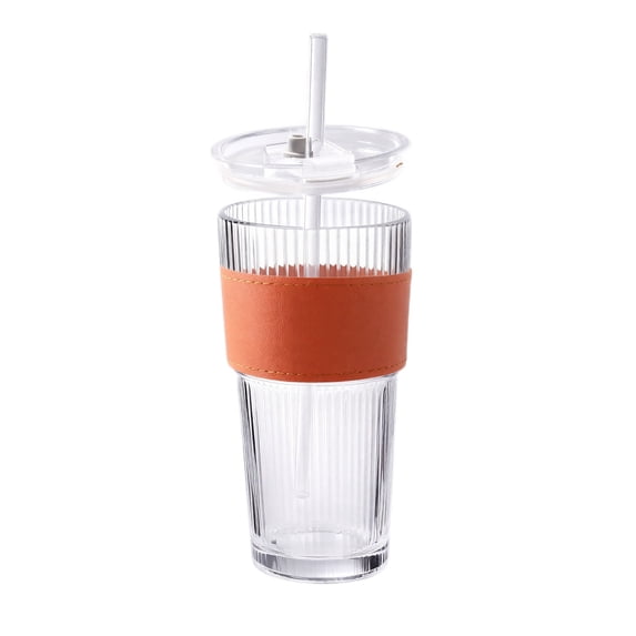 20 oz Ribbed Glass Tumblers with Lids and Glass Straws – 1-Piece ...
