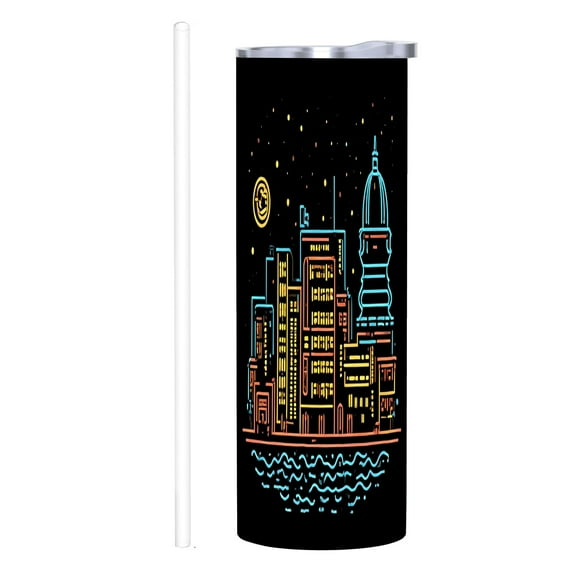 20 oz Stainless Steel Insulated Travel Mug - Colorful Cityscape Design ...