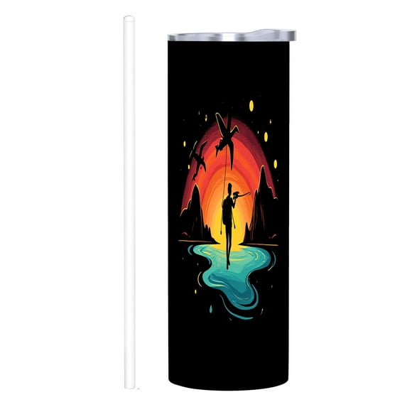 20 oz Stainless Steel Insulated Travel Mug - Flute Player Sunset Design ...