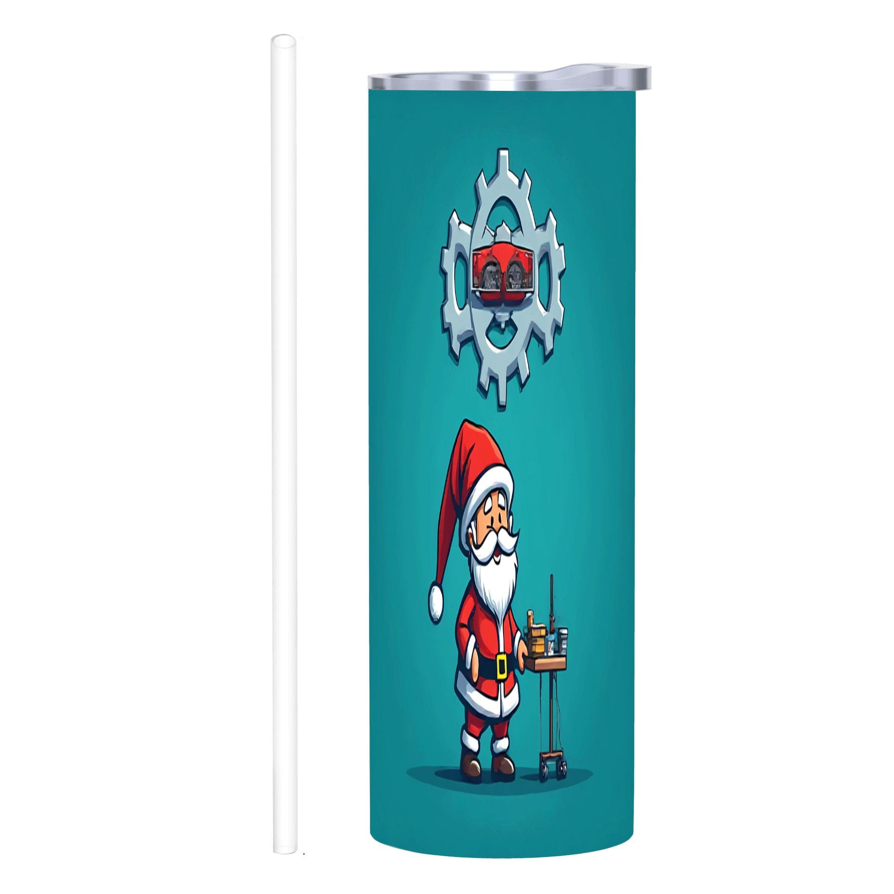 20 oz Stainless Steel Insulated Travel Mug - Teal Santa Claus Design ...