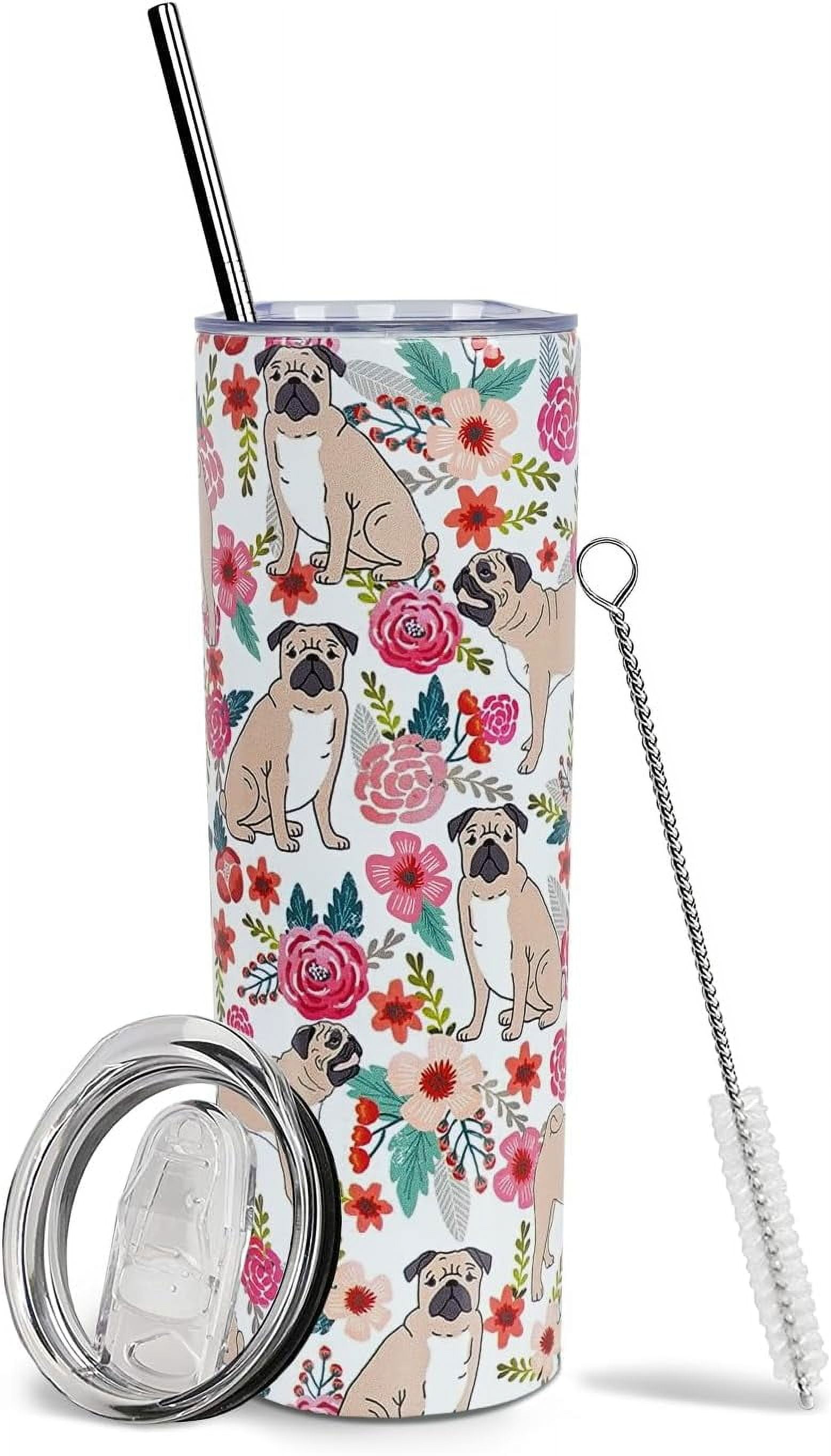 20 oz Stainless Steel Insulated Travel Tumbler - Pug Design with Lid ...