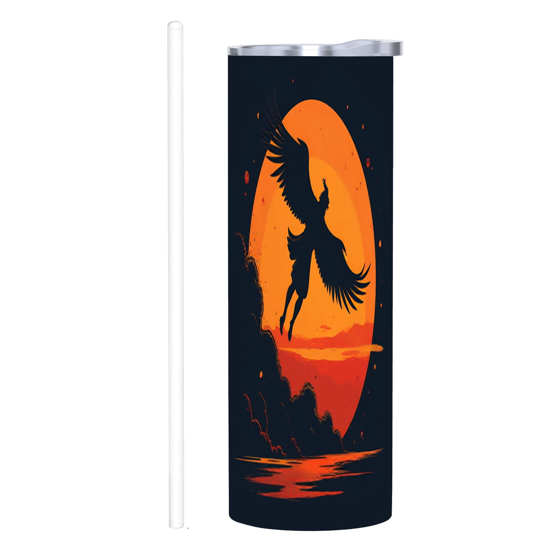 20 oz Stainless Steel Insulated Tumbler - Bird in Silhouette on Vibrant ...