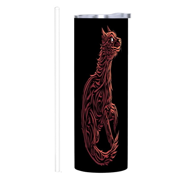 20 oz Stainless Steel Insulated Tumbler - Black Body with Red Intricate ...