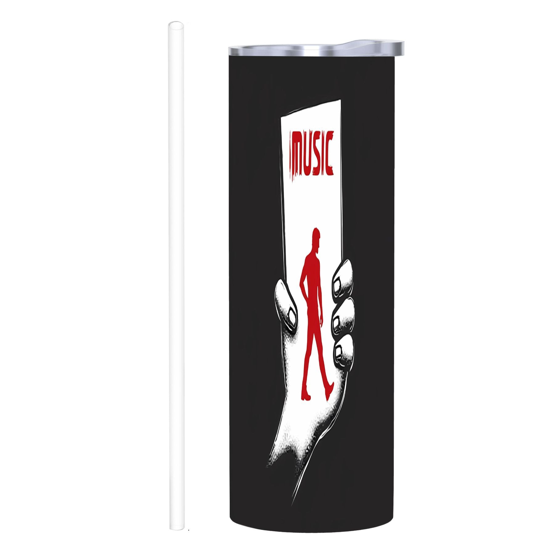 20 oz Stainless Steel Insulated Tumbler - Black Body with Red ' MUSIC ...