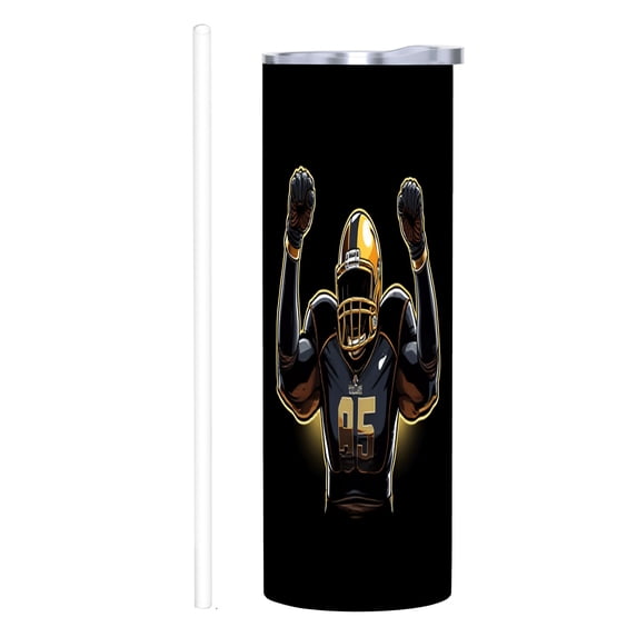 20 oz Stainless Steel Insulated Tumbler - Black & Gold Football Player ...