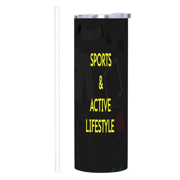 20 oz Stainless Steel Insulated Tumbler - Black with Yellow ' SPORTS ...