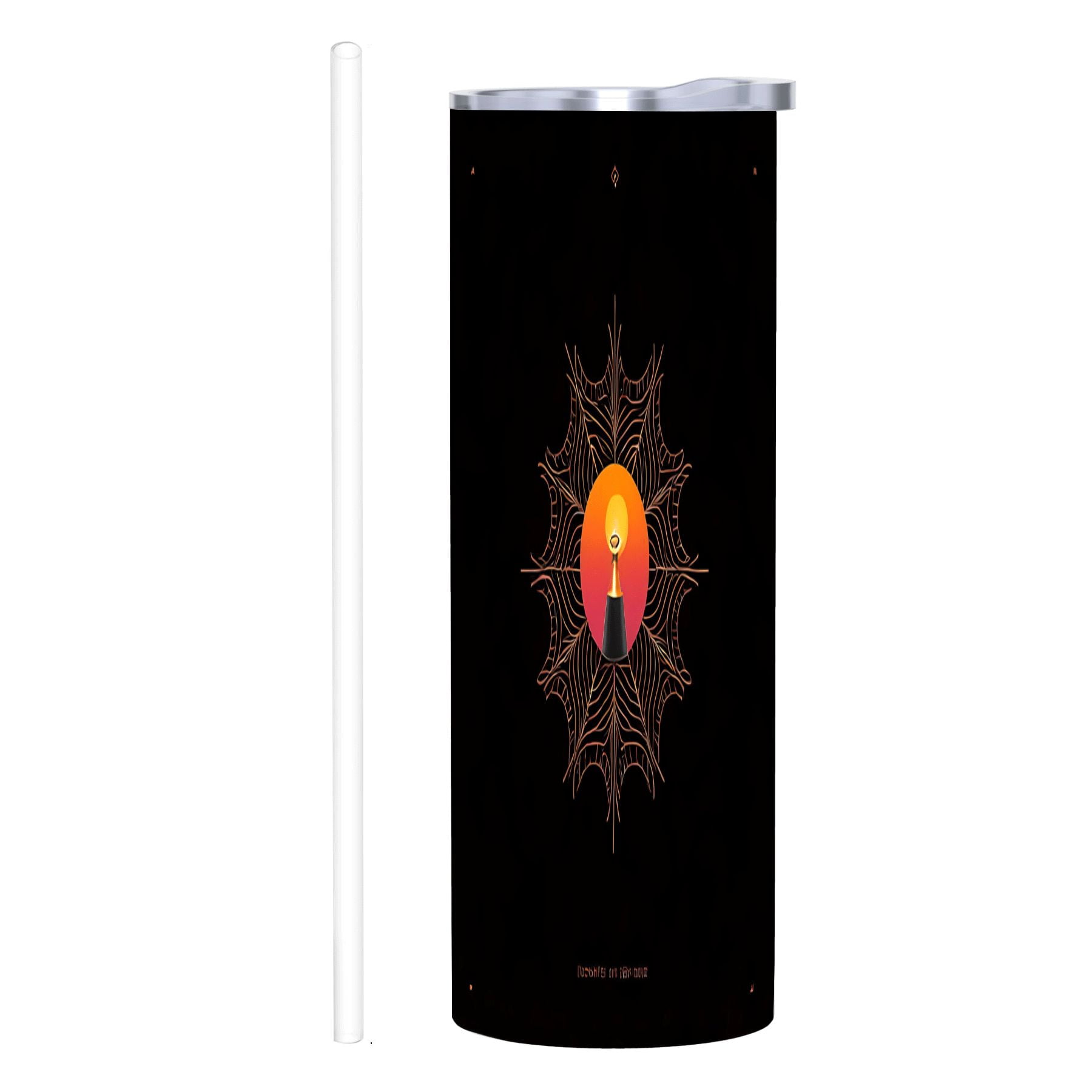 20 oz Stainless Steel Insulated Tumbler - Black with Intricate Orange ...
