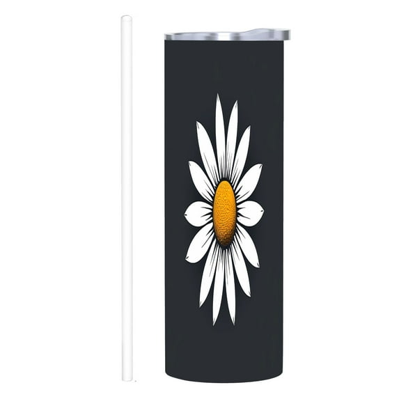 20 oz Stainless Steel Insulated Tumbler - Black with Large White Daisy ...