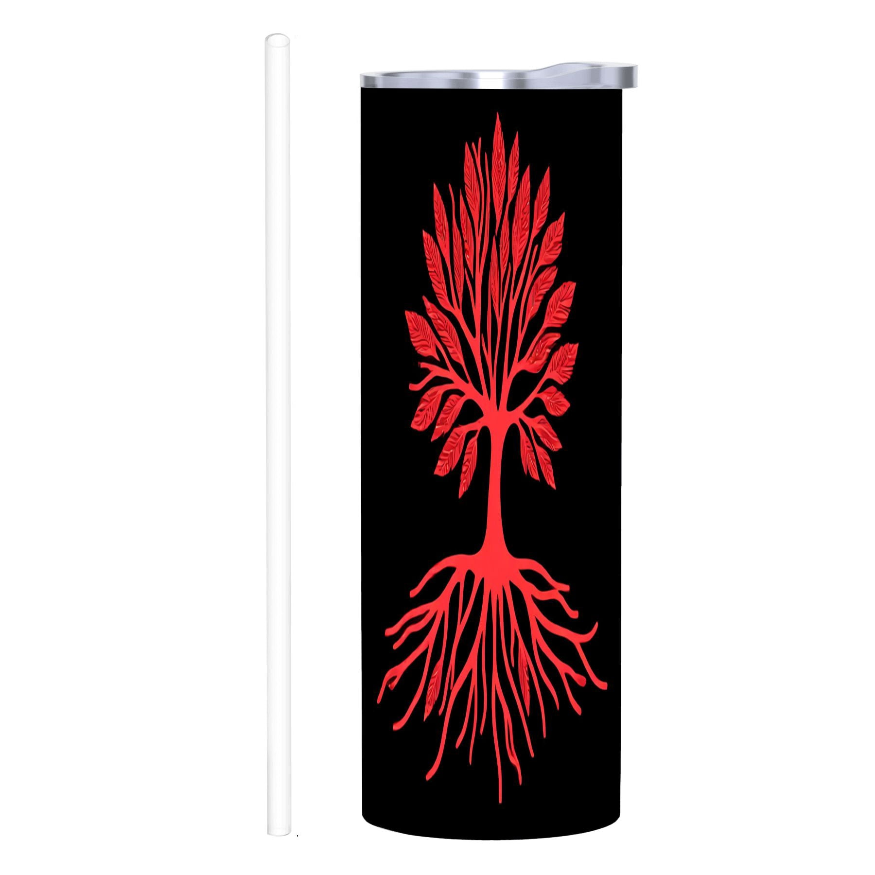 20 oz Stainless Steel Insulated Tumbler - Black with Red Tree Design ...