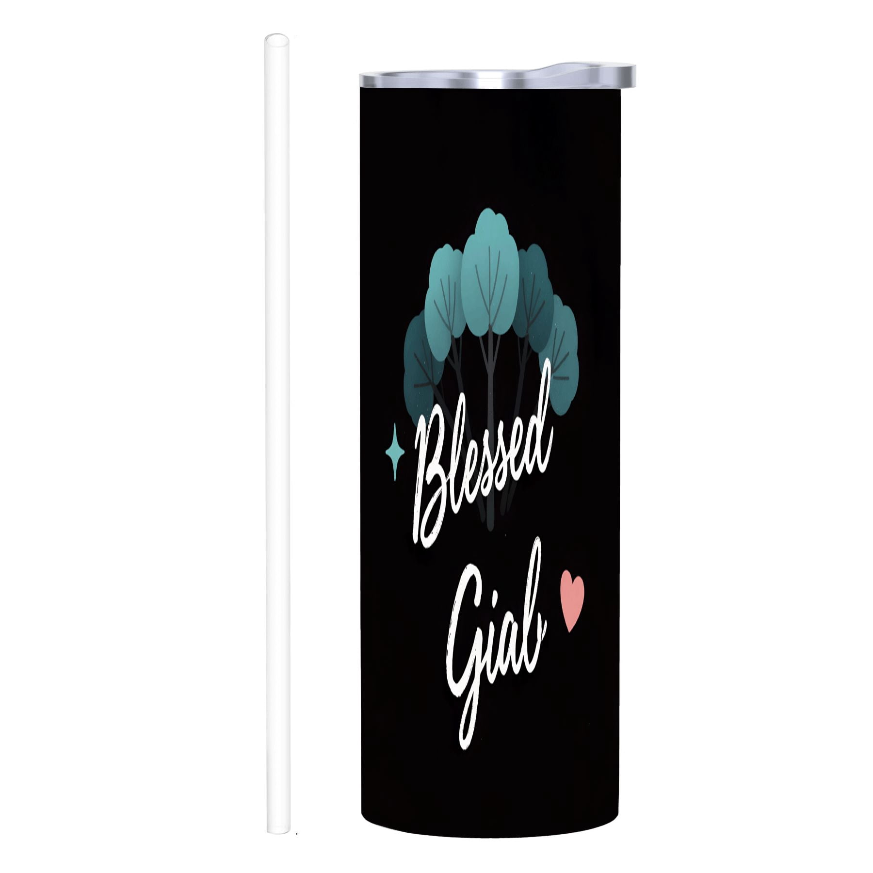 20 oz Stainless Steel Insulated Tumbler - Black with Teal Leaf Design ...