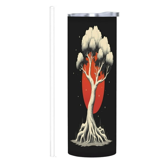 20 oz Stainless Steel Insulated Tumbler - Black with Tree Design & Red ...