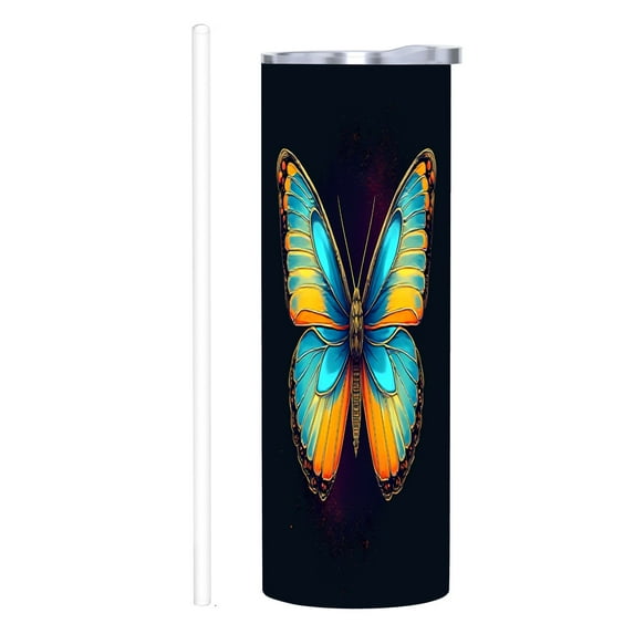 20 oz Stainless Steel Insulated Tumbler - Black with Vibrant Butterfly ...
