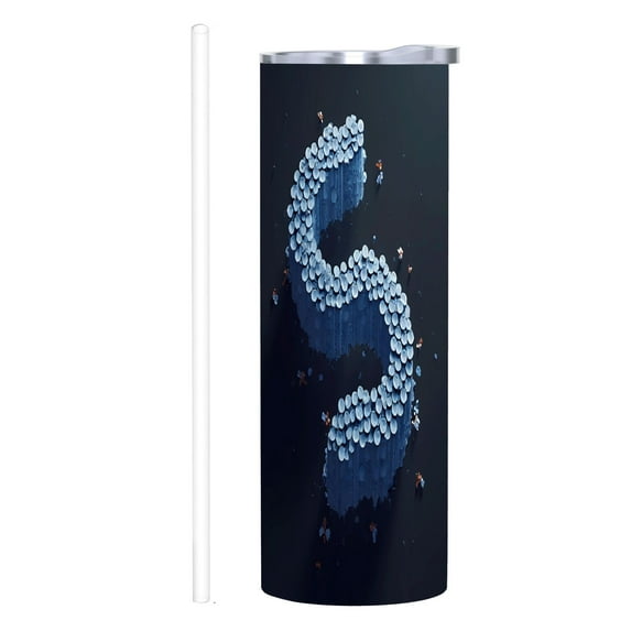 20 oz Stainless Steel Insulated Tumbler - Blue Wave Pattern Double Wall ...