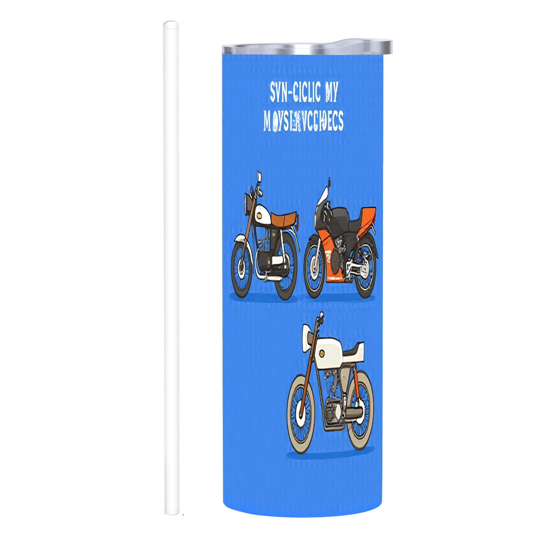 20 oz Stainless Steel Insulated Tumbler - Blue with Colorful Motorcycle ...