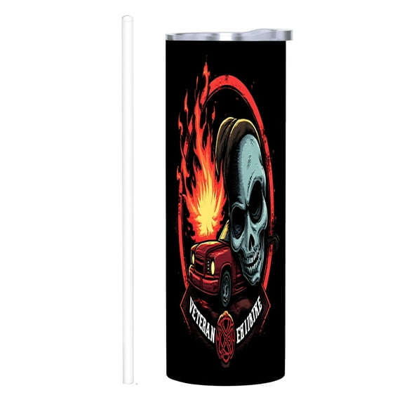 20 oz Stainless Steel Insulated Tumbler - Bold Skull & Flames Design ...