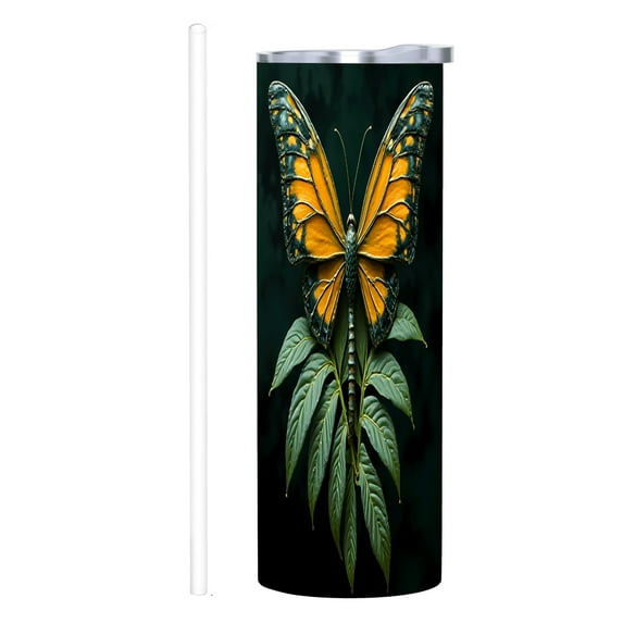 20 oz Stainless Steel Insulated Tumbler - Butterfly & Leaves Design ...