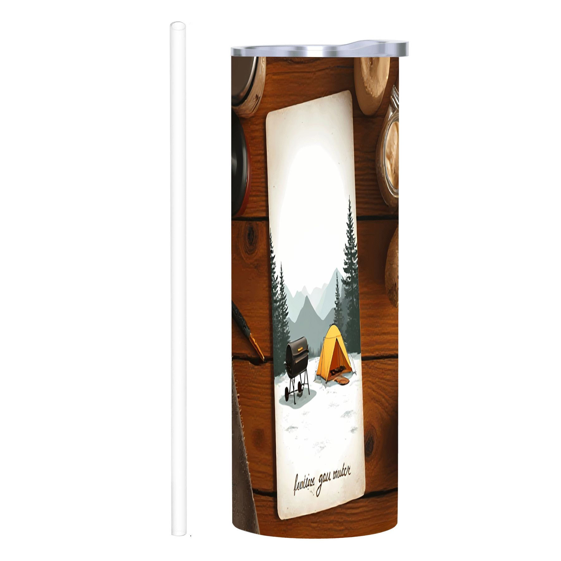 20 oz Stainless Steel Insulated Tumbler - Camping Scene Design with ...