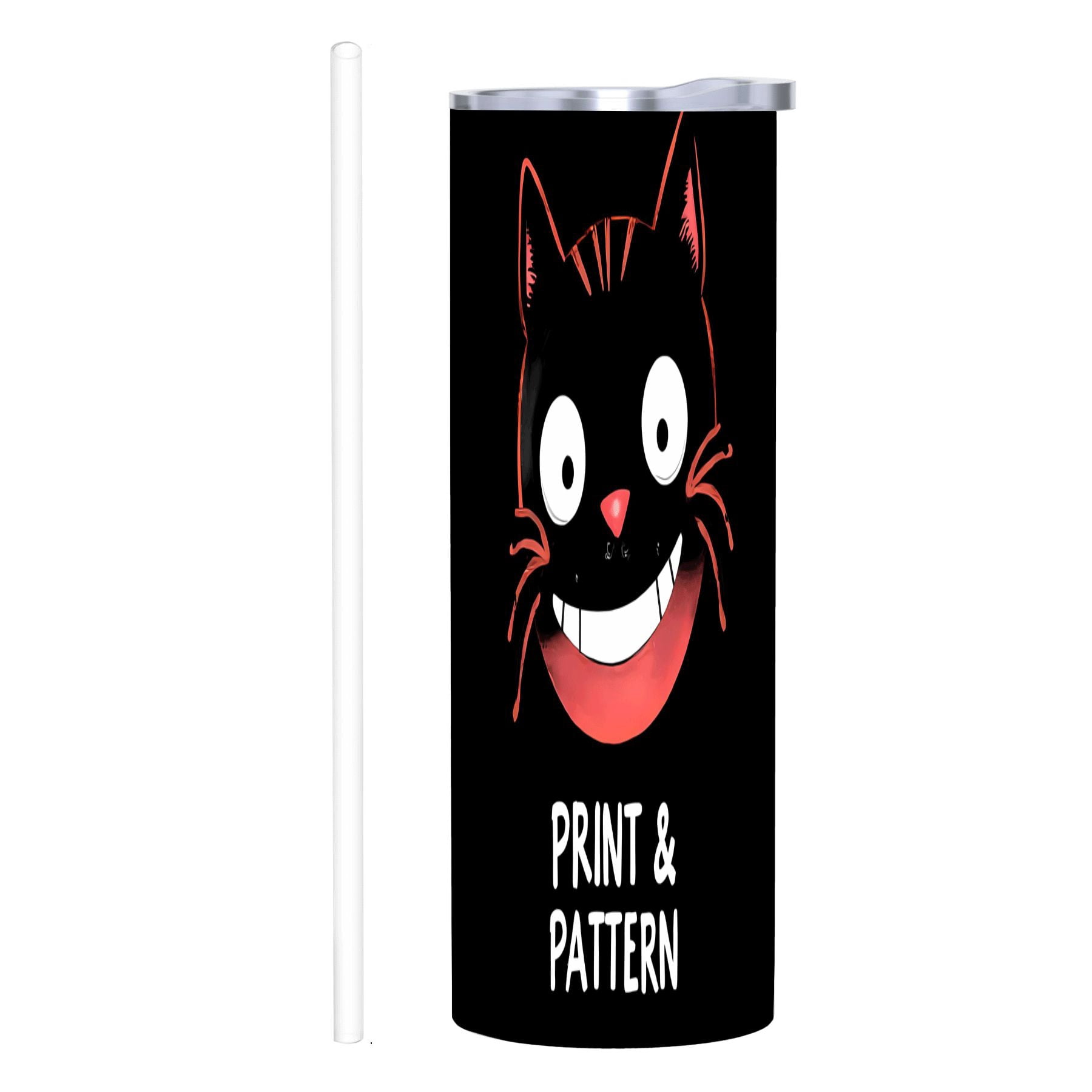 20 oz Stainless Steel Insulated Tumbler - Cartoon Black Cat Design with ...