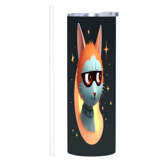 20 oz Stainless Steel Insulated Tumbler - Cartoon Cat with Sunglasses ...