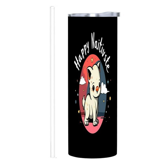 20 oz Stainless Steel Insulated Tumbler - Cartoon Dog Design with Red ...