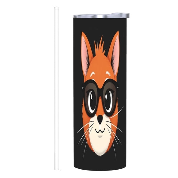 20 oz Stainless Steel Insulated Tumbler - Cartoon Fox Design with Black ...