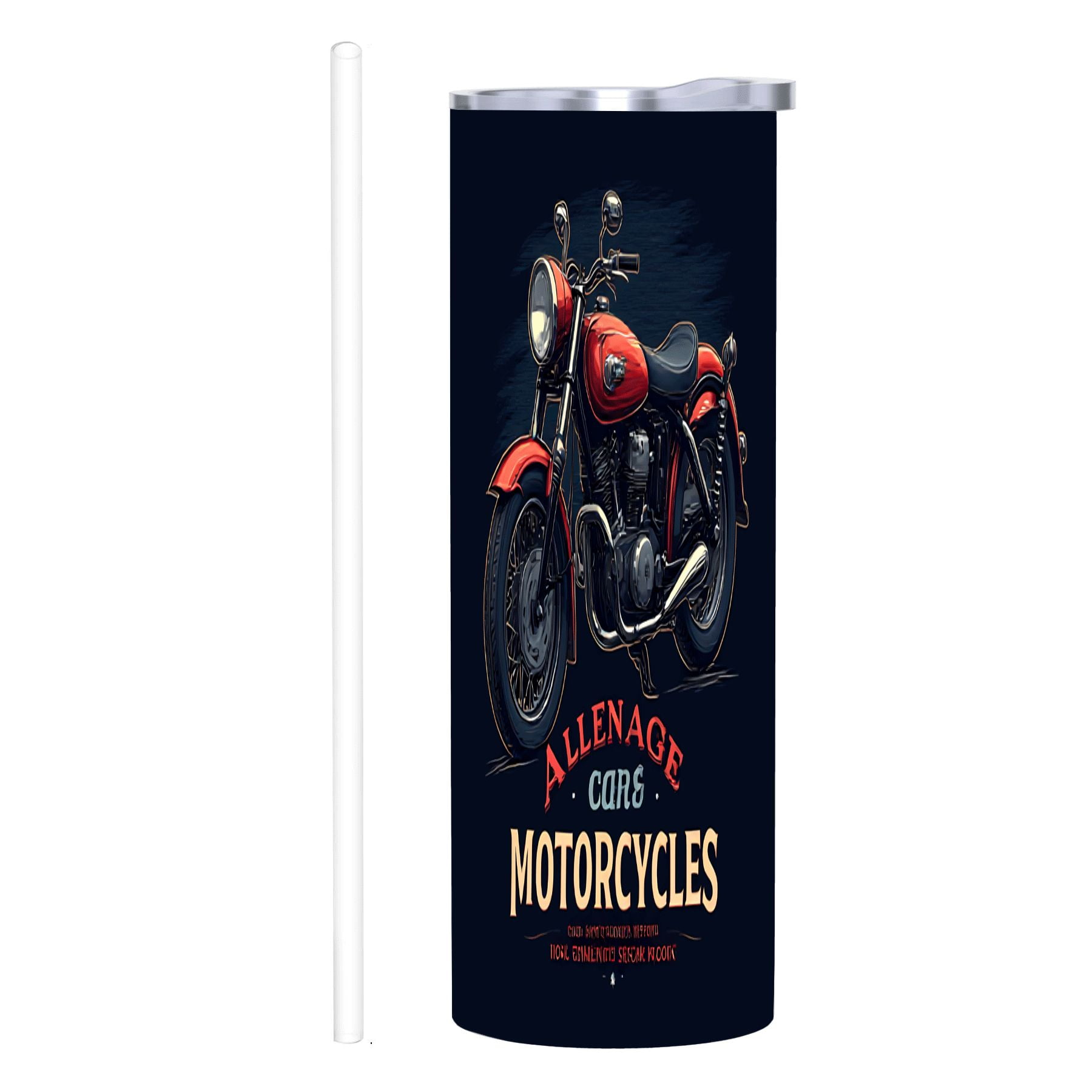 20 oz Stainless Steel Insulated Tumbler - Classic Red Motorcycle Design Double Wall Travel Mug ...