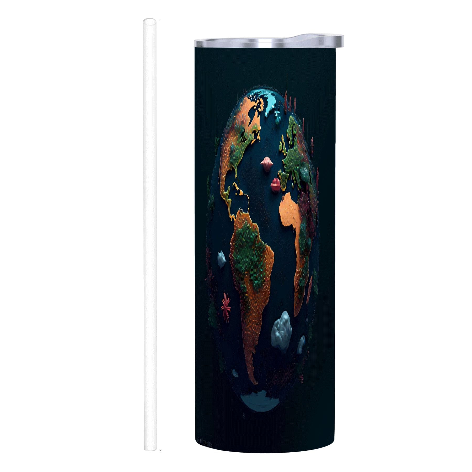 20 oz Stainless Steel Insulated Tumbler - Colorful 3D Earth Map Design ...