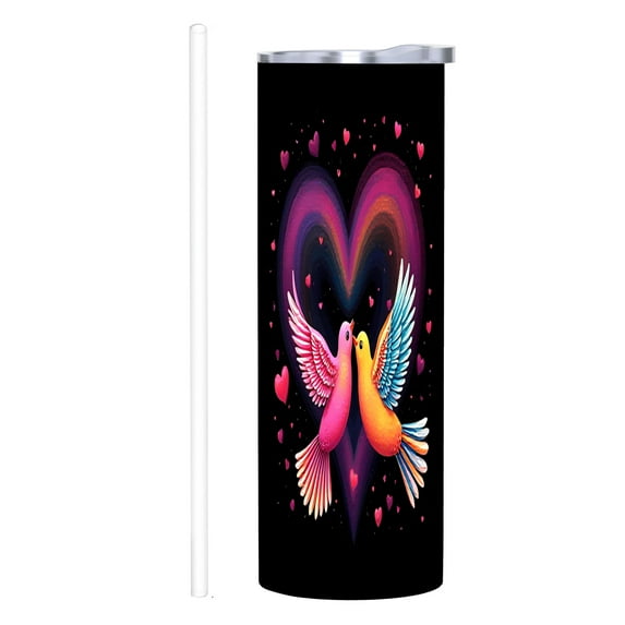 20 oz Stainless Steel Insulated Tumbler - Colorful Birds & Heart Design ...
