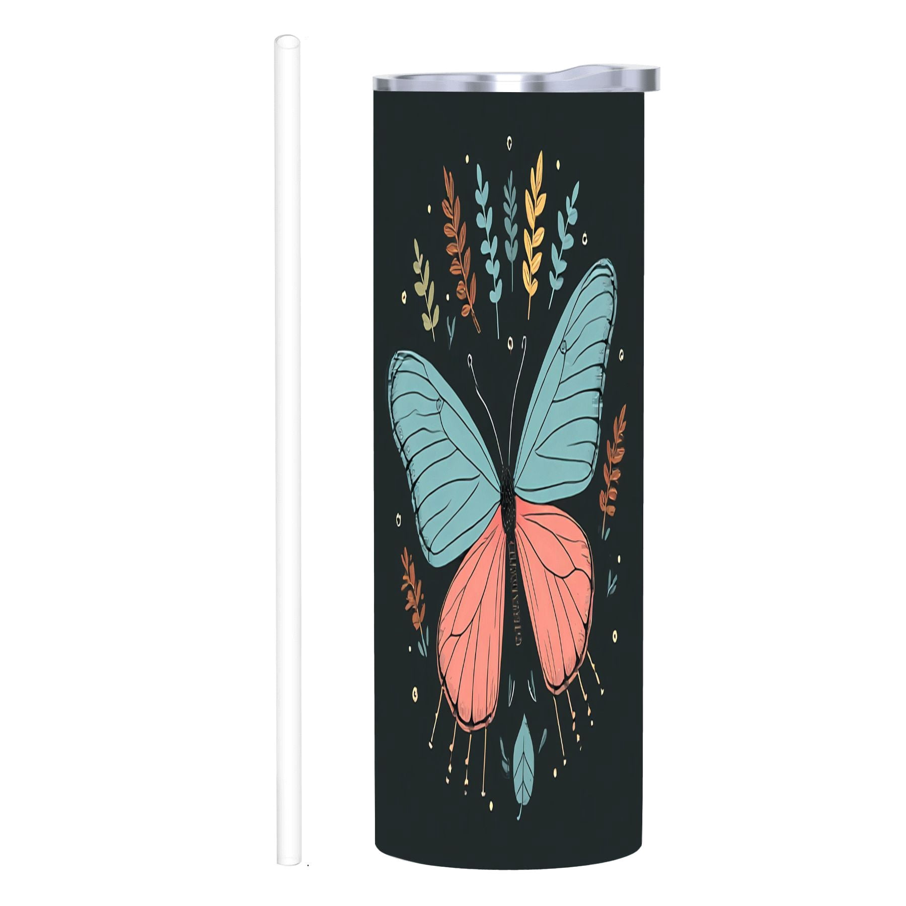 20 oz Stainless Steel Insulated Tumbler - Colorful Butterfly Design ...