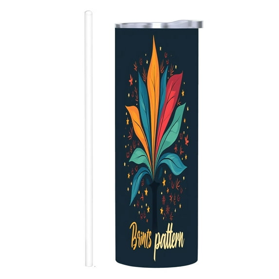 20 oz Stainless Steel Insulated Tumbler - Colorful Floral Design with Golden ' Bins Pattern ...