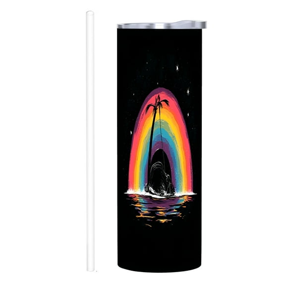 20 oz Stainless Steel Insulated Tumbler - Colorful Rainbow & Palm Tree ...