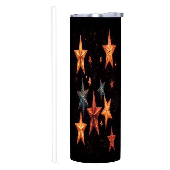 20 oz Stainless Steel Insulated Tumbler - Colorful Star Pattern on Dark ...