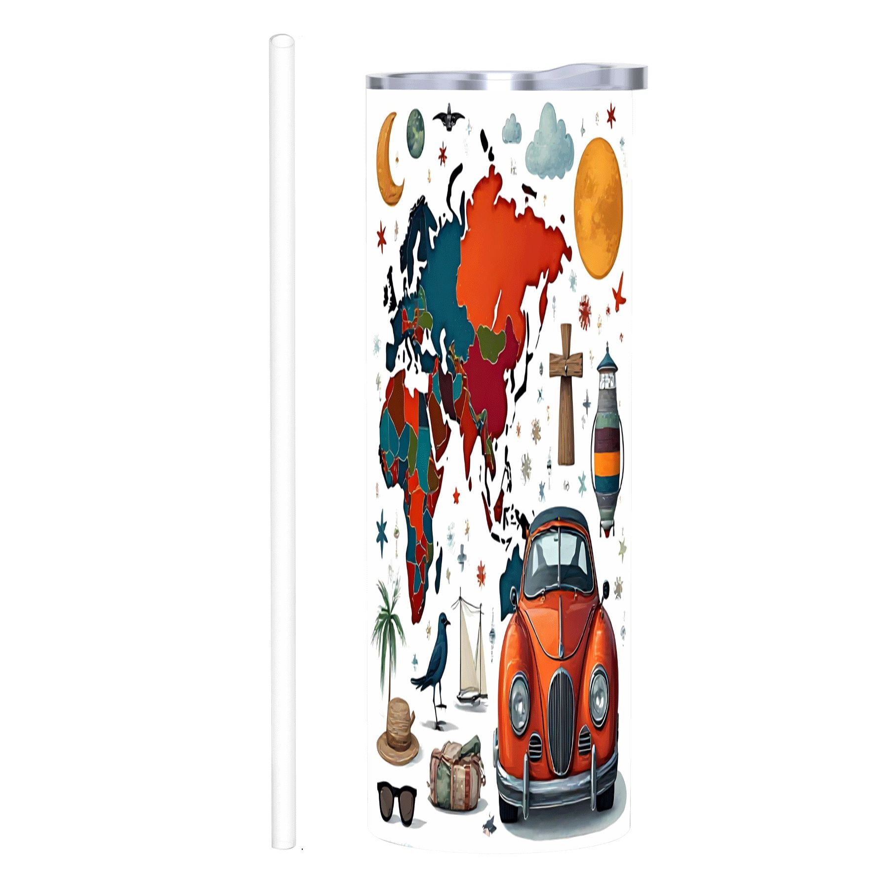 20 oz Stainless Steel Insulated Tumbler - Colorful World Map Design ...