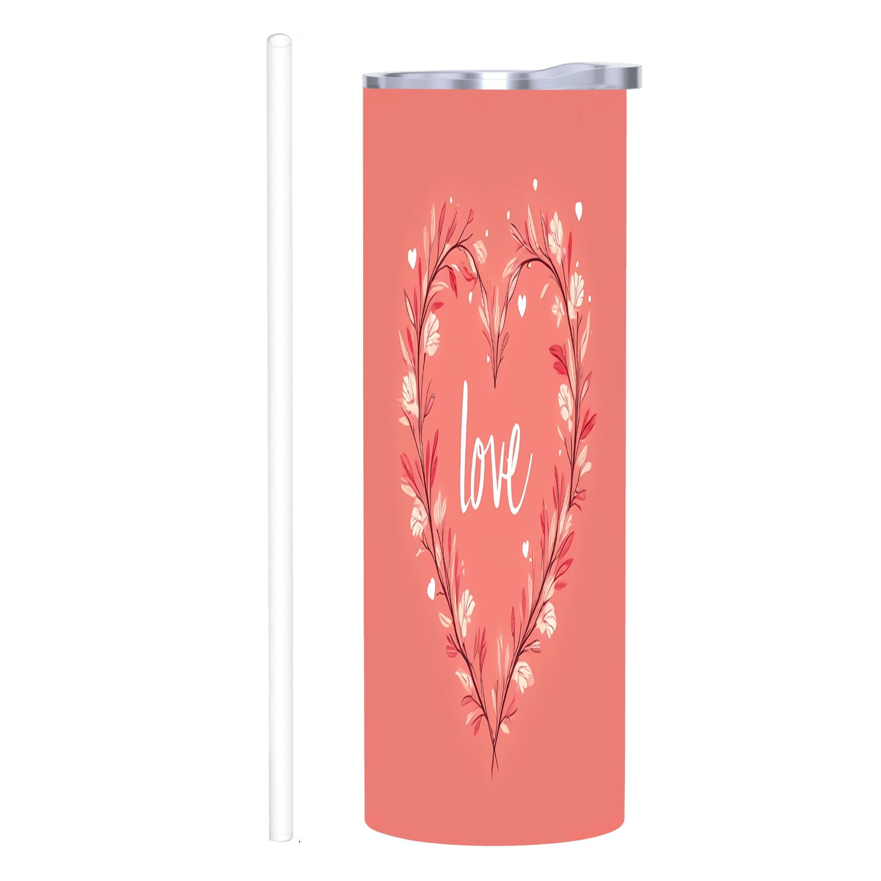 20 oz Stainless Steel Insulated Tumbler - Coral Floral Design with ...