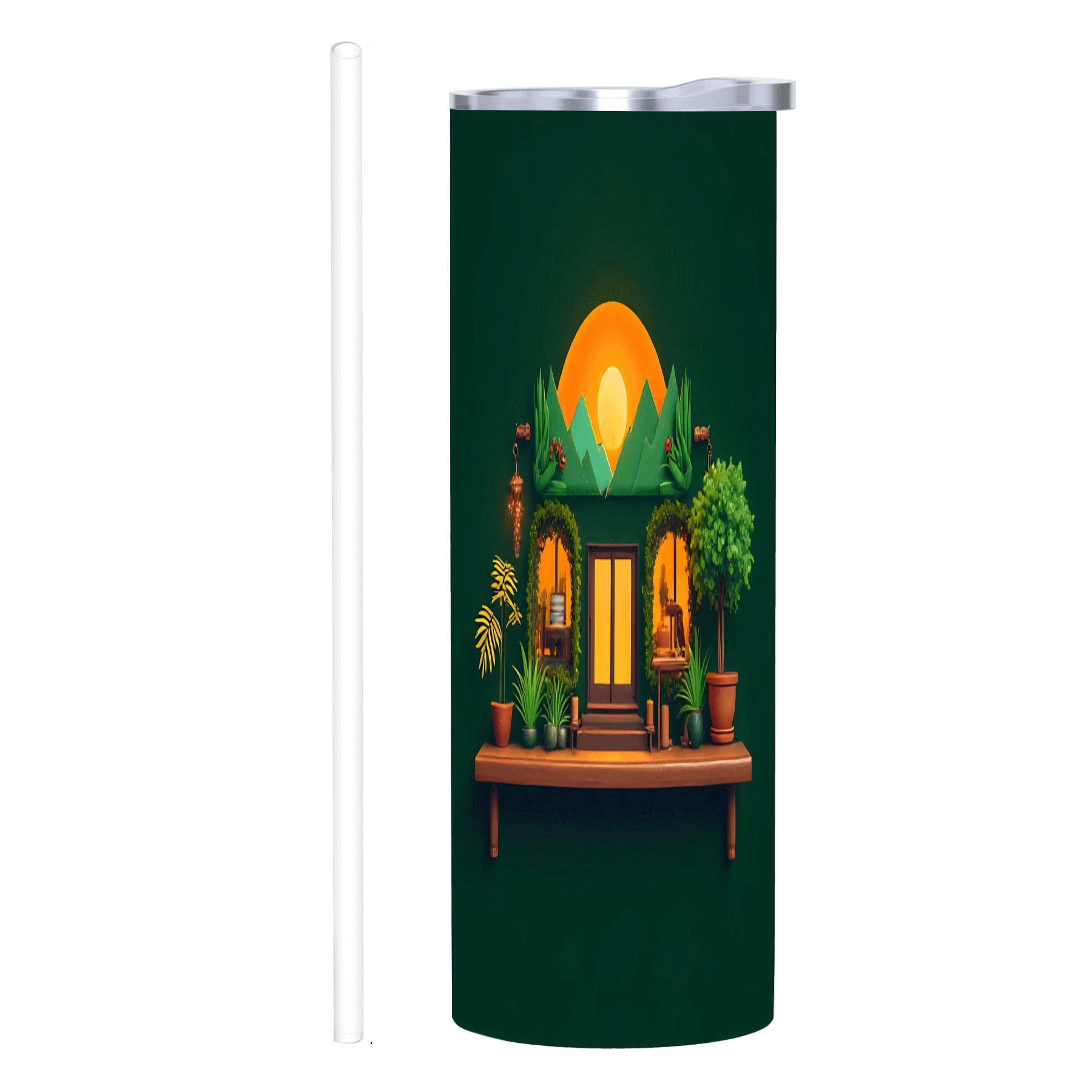 20 oz Stainless Steel Insulated Tumbler - Cozy House Greenery Design Double Wall Travel Mug with ...