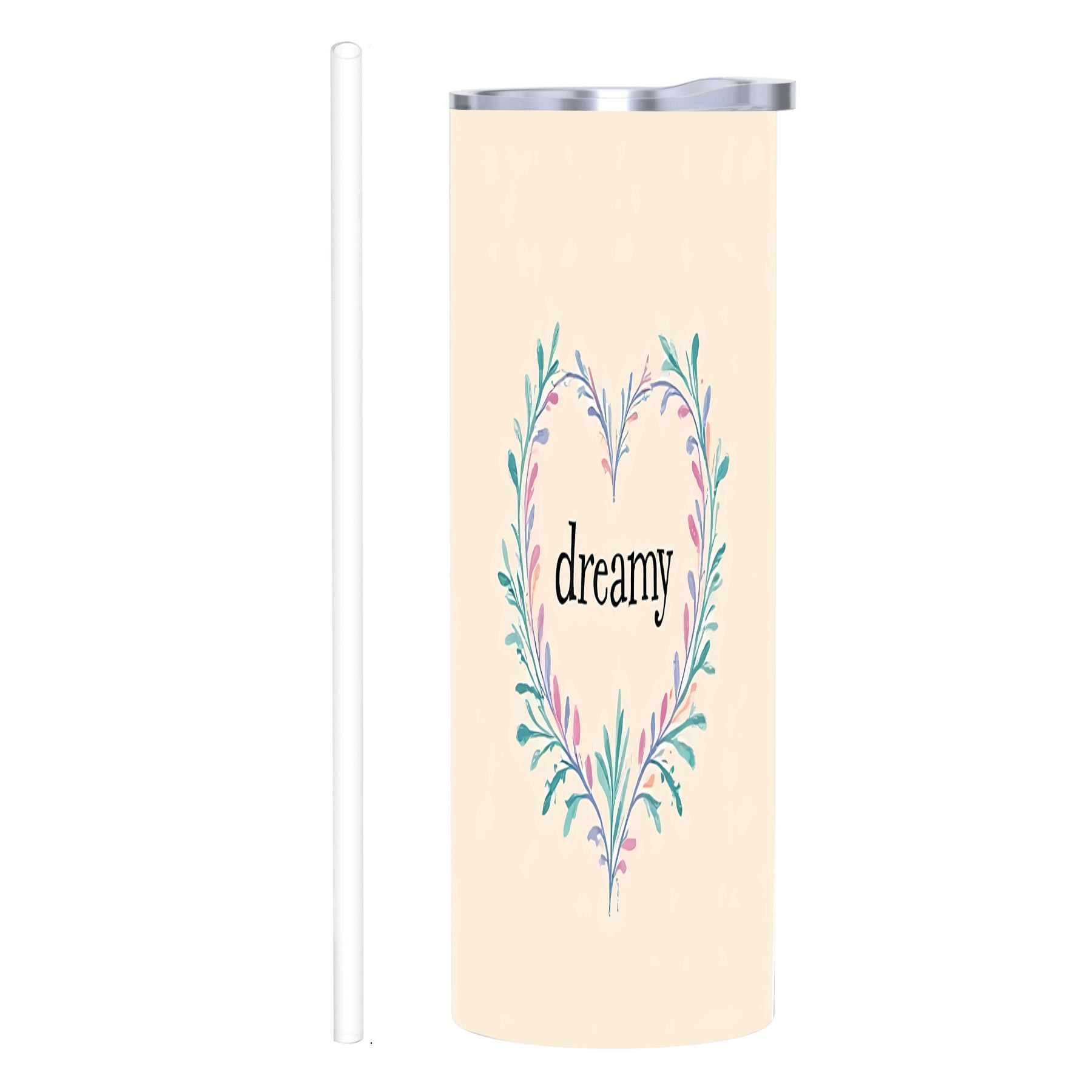 20 oz Stainless Steel Insulated Tumbler - Cream with Heart Leaf Design ...
