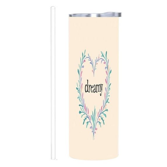 20 oz Stainless Steel Insulated Tumbler - Cream with Heart Leaf Design ...