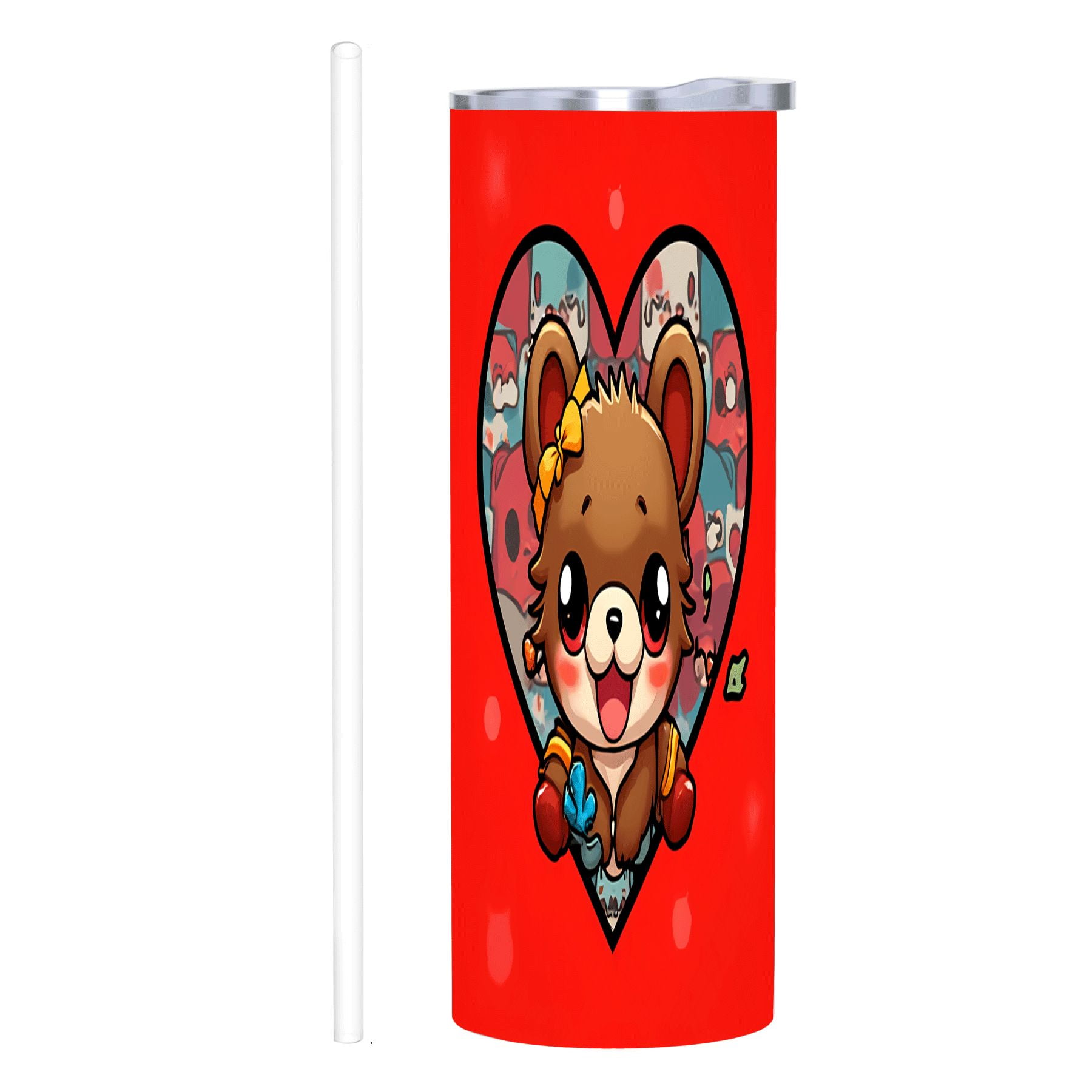 20 oz Stainless Steel Insulated Tumbler - Cute Cartoon Bear in Heart ...