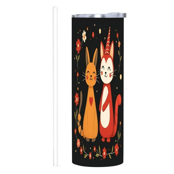20 oz Stainless Steel Insulated Tumbler - Cute Cartoon Cats Design with ...