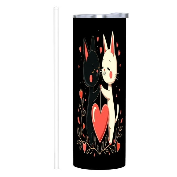 20 oz Stainless Steel Insulated Tumbler - Cute Cartoon Cats with Hearts ...