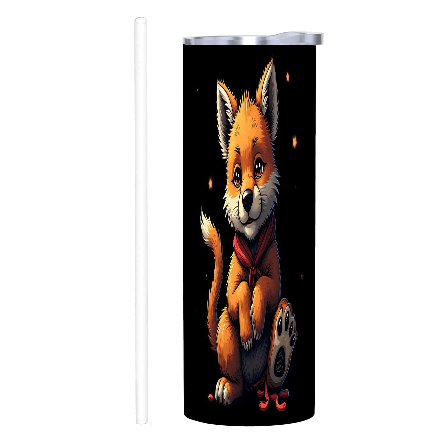 20 oz Stainless Steel Insulated Tumbler - Cute Cartoon Fox Design with ...