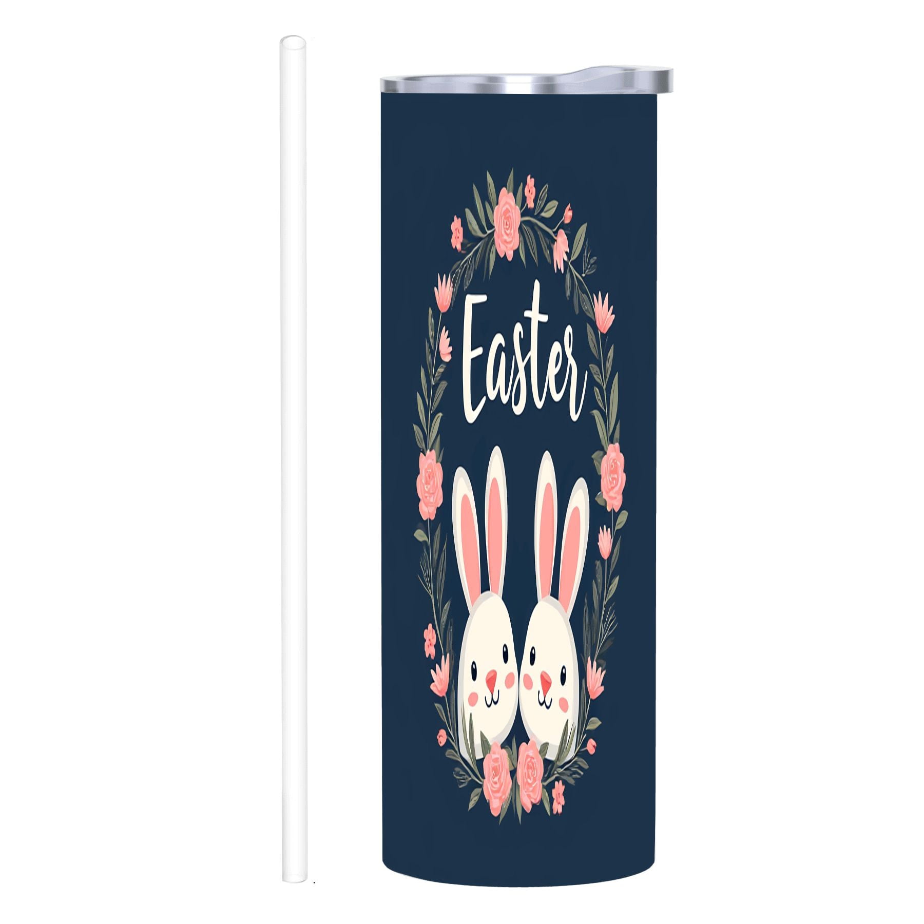 20 oz Stainless Steel Insulated Tumbler - Cute Cartoon Rabbits & Floral ...