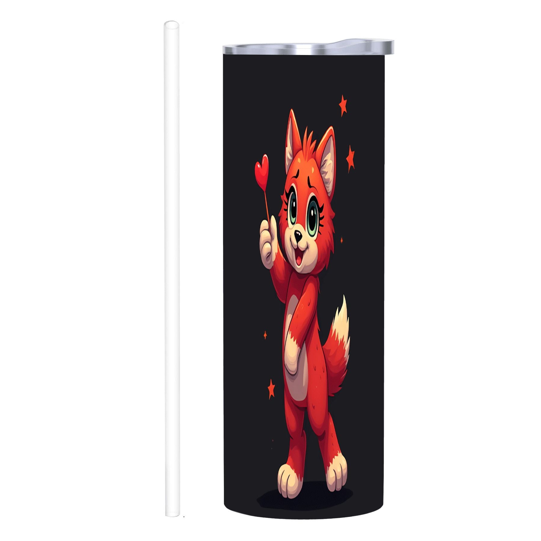 20 oz Stainless Steel Insulated Tumbler - Cute Cartoon Red Fox Design ...