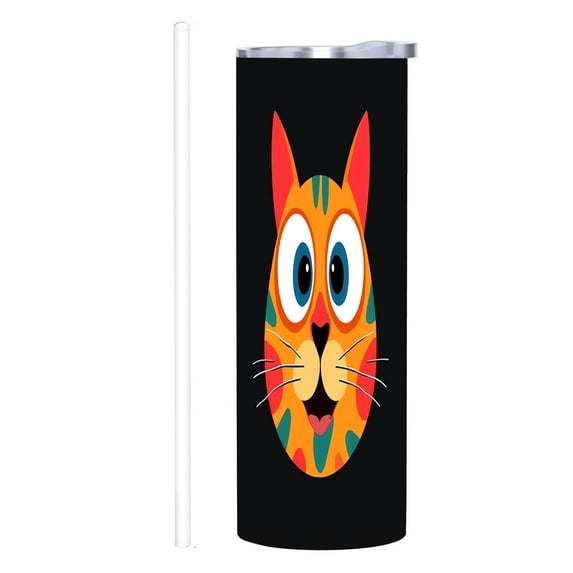 20 oz Stainless Steel Insulated Tumbler - Cute Cat Face Design Double ...